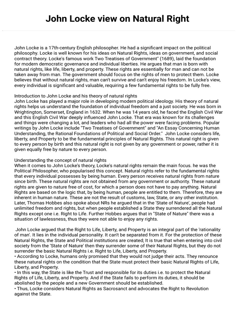 Locke's Natural Rights Philosophy | PDF | John Locke | Property