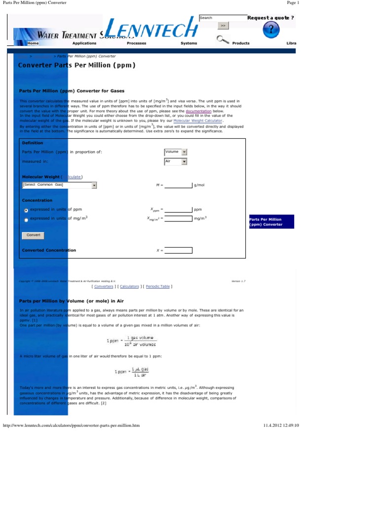Parts Per Million (PPM) Converter | PDF | Parts Per Notation | Mole (Unit)