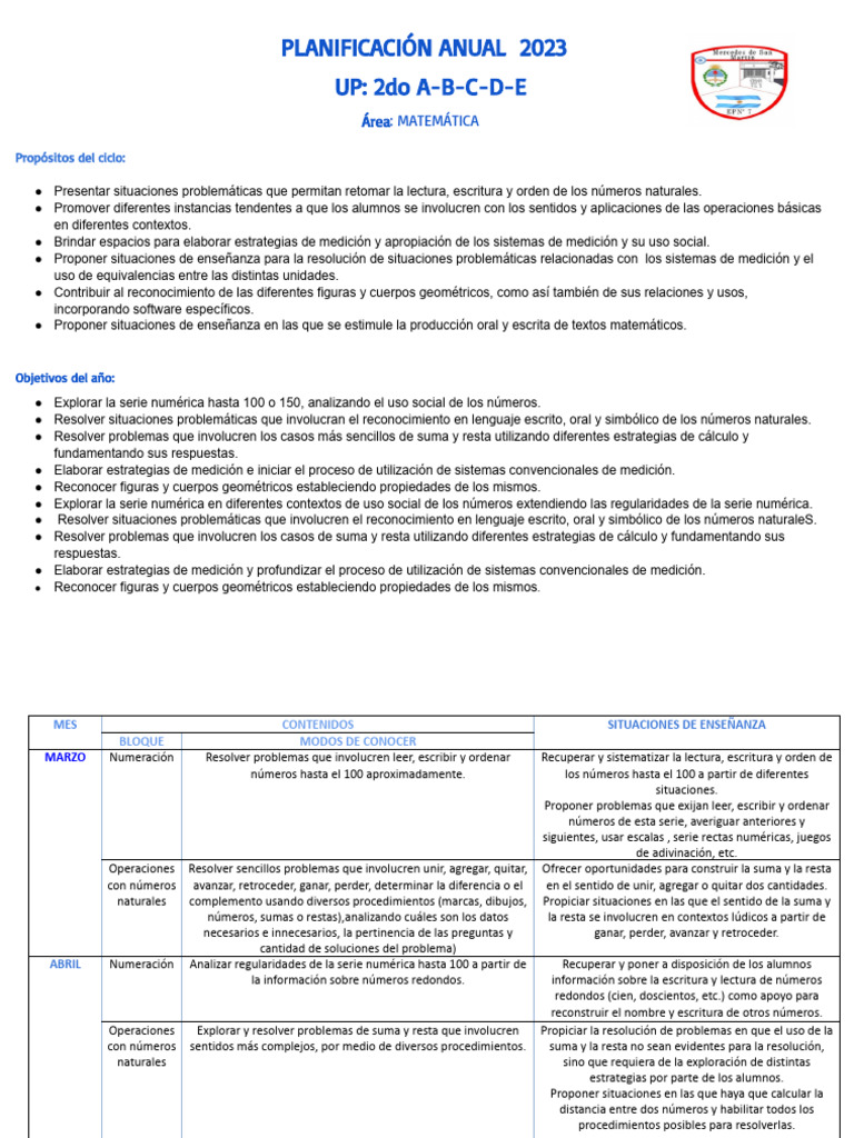 Planificacion Anual 2do Matematica Pdf Geometría Medición 0353
