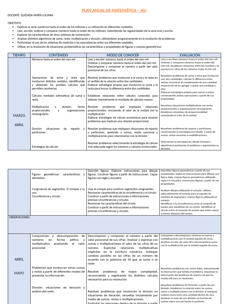 ANUAL MATE 4TO 2024 | PDF | División (Matemáticas) | Decimal