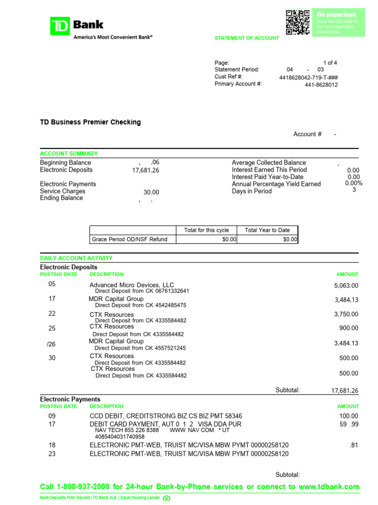 TD Bank Statement Cycle Overview | PDF | Banks | Credit Card