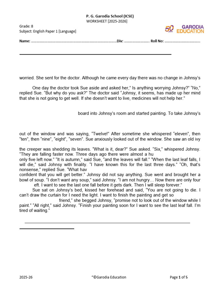 8 English 1 Comprehension - Question | PDF