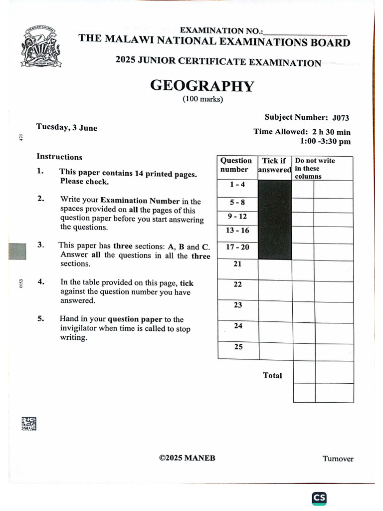 Jce Geo Maneb 2025 | PDF