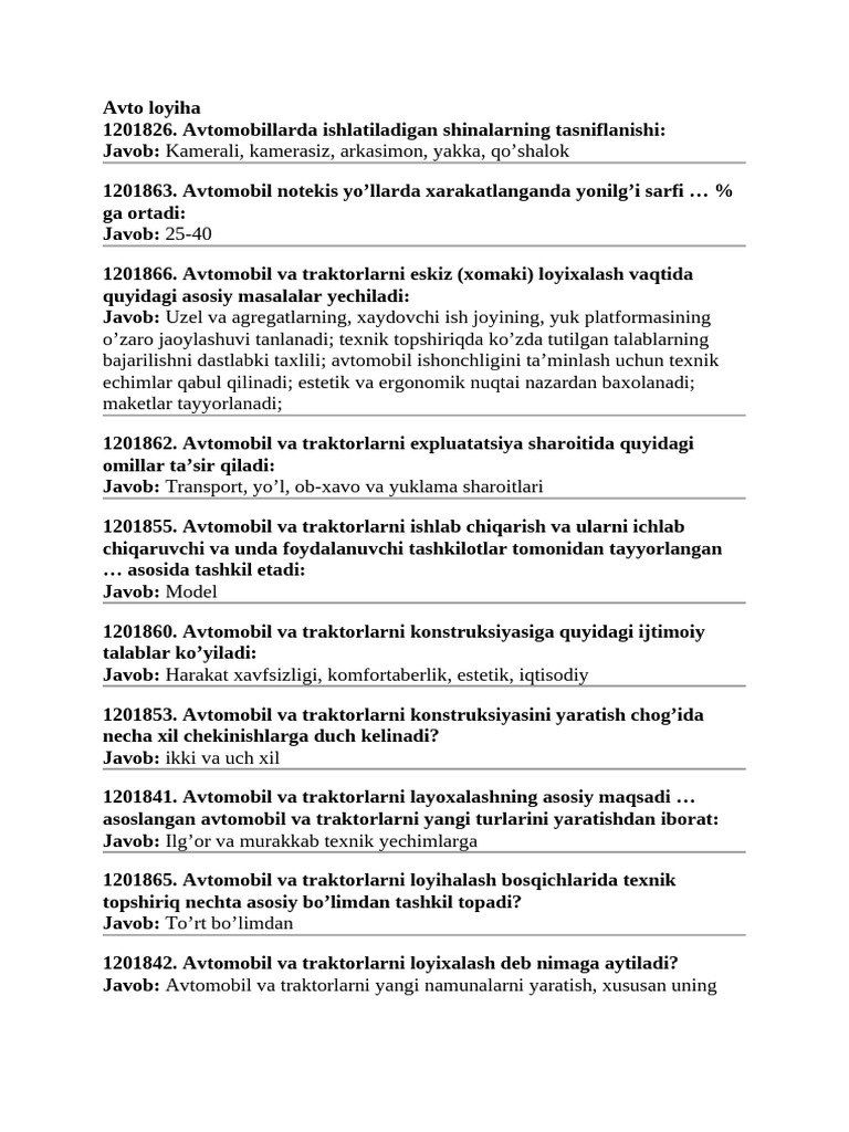 Avto Loyiha | PDF