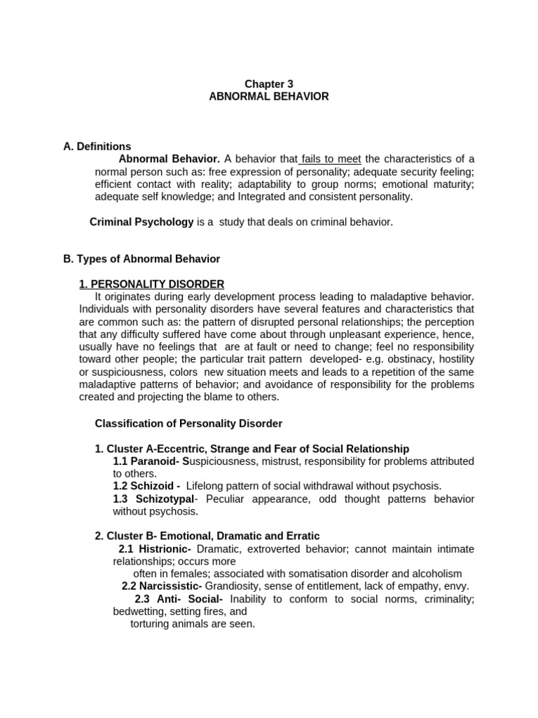 Understanding Abnormal Behavior Types | PDF | Psychosis | Personality ...