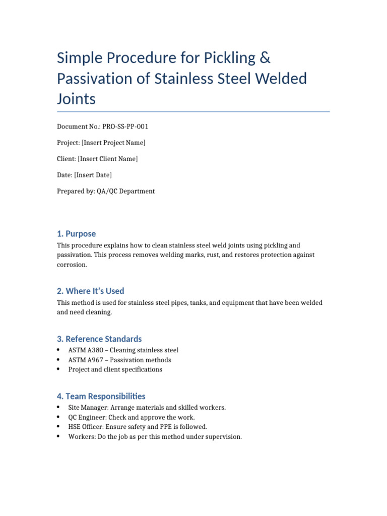 Pickling & Passivation Procedure Guide | PDF | Welding | Construction