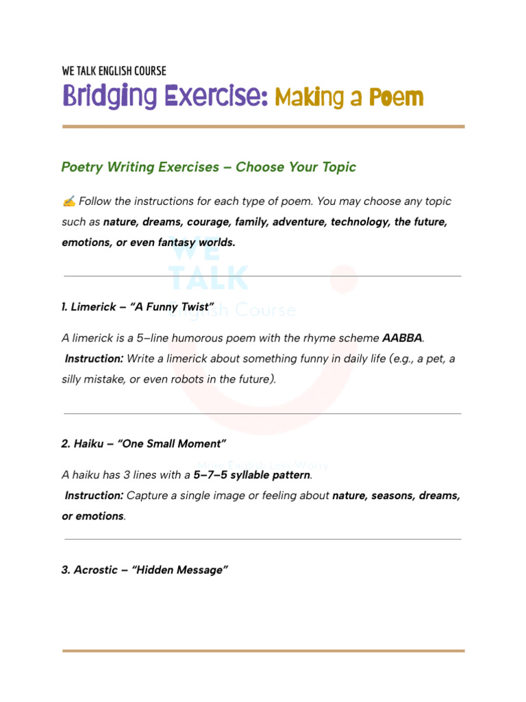 Poetry Writing Exercises Guide | PDF