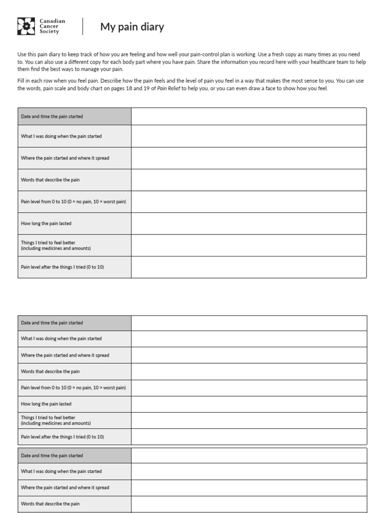 Pain Diary for Tracking Symptoms | PDF