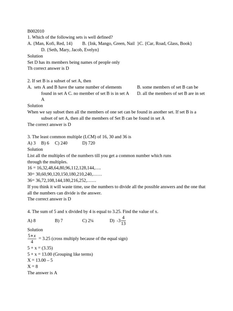 2 Bece Past Questions Answers 2010 Maths Part1 Qustions | PDF | Number ...