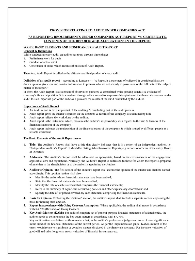 7.3 Reporting Requirements Under Companies Act, Report vs. Certificate ...