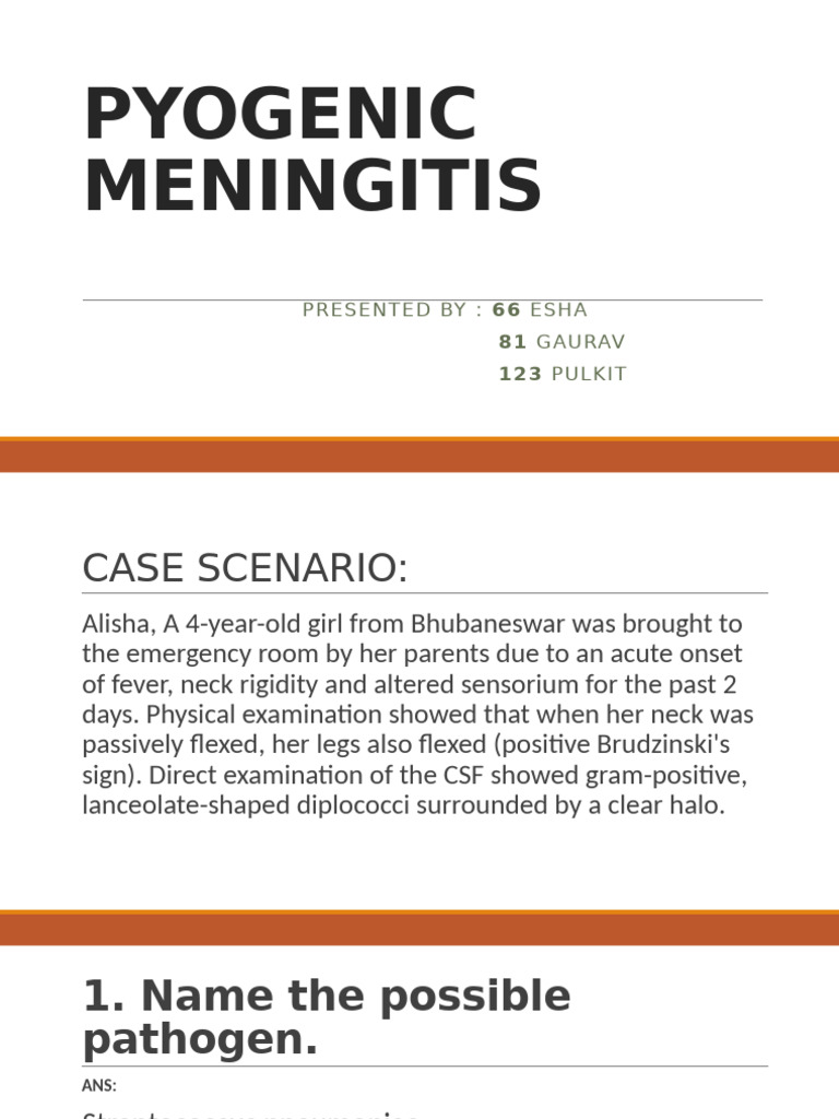 Pyogenic Meningitis Case Study Analysis | PDF