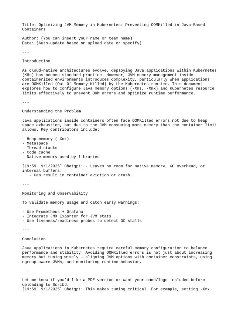Title Optimizing JVM Memory in Kube | PDF | Java Virtual Machine | Java ...