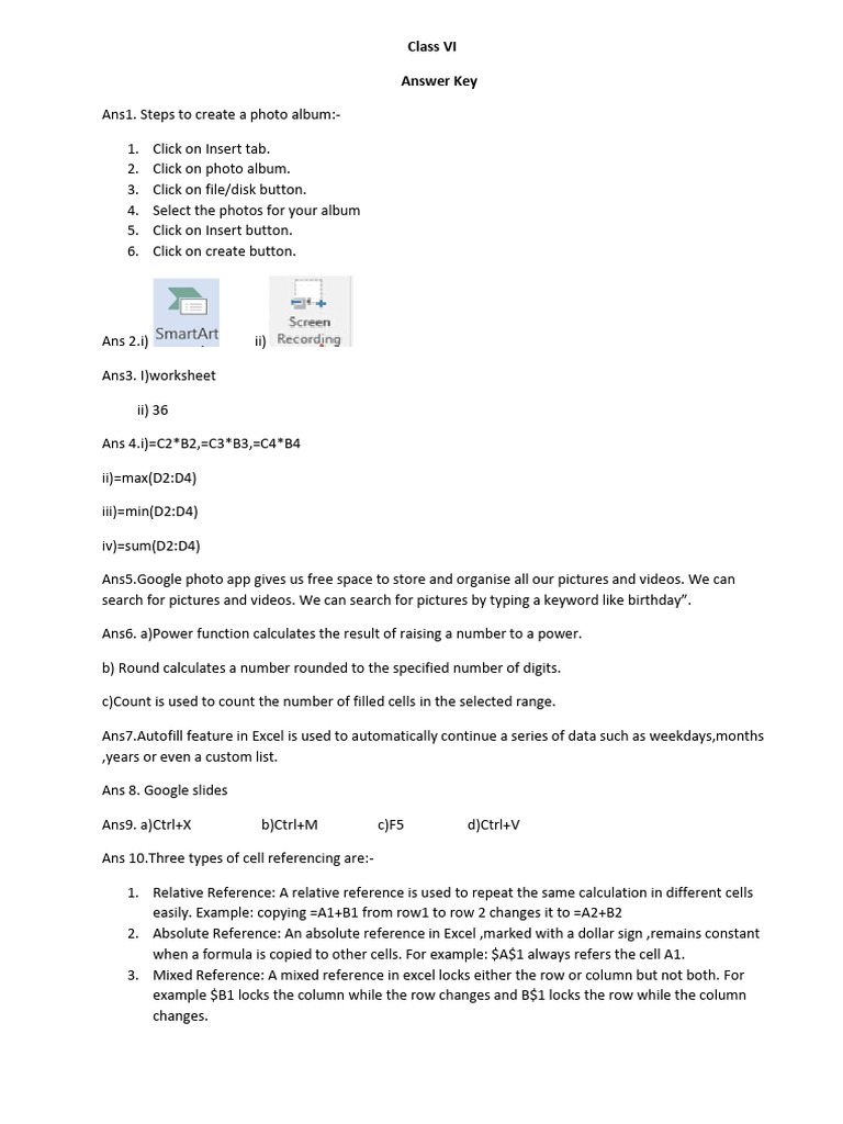 Class VI Answer Key | PDF