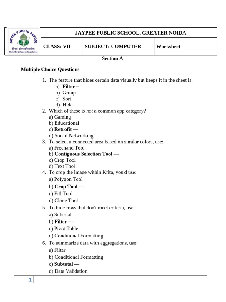 Class 7 Computer Worksheet | PDF | Mobile App | Google Play