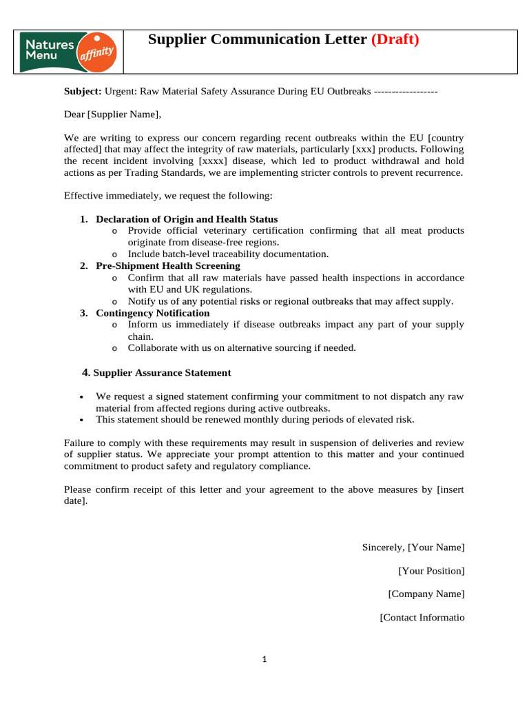 Supplier Compliance Letter | PDF