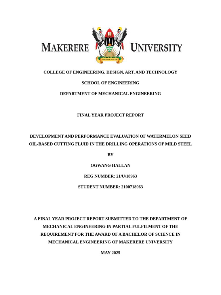 Ogwang Hallan Fyp Final Report | PDF | Machining | Drilling