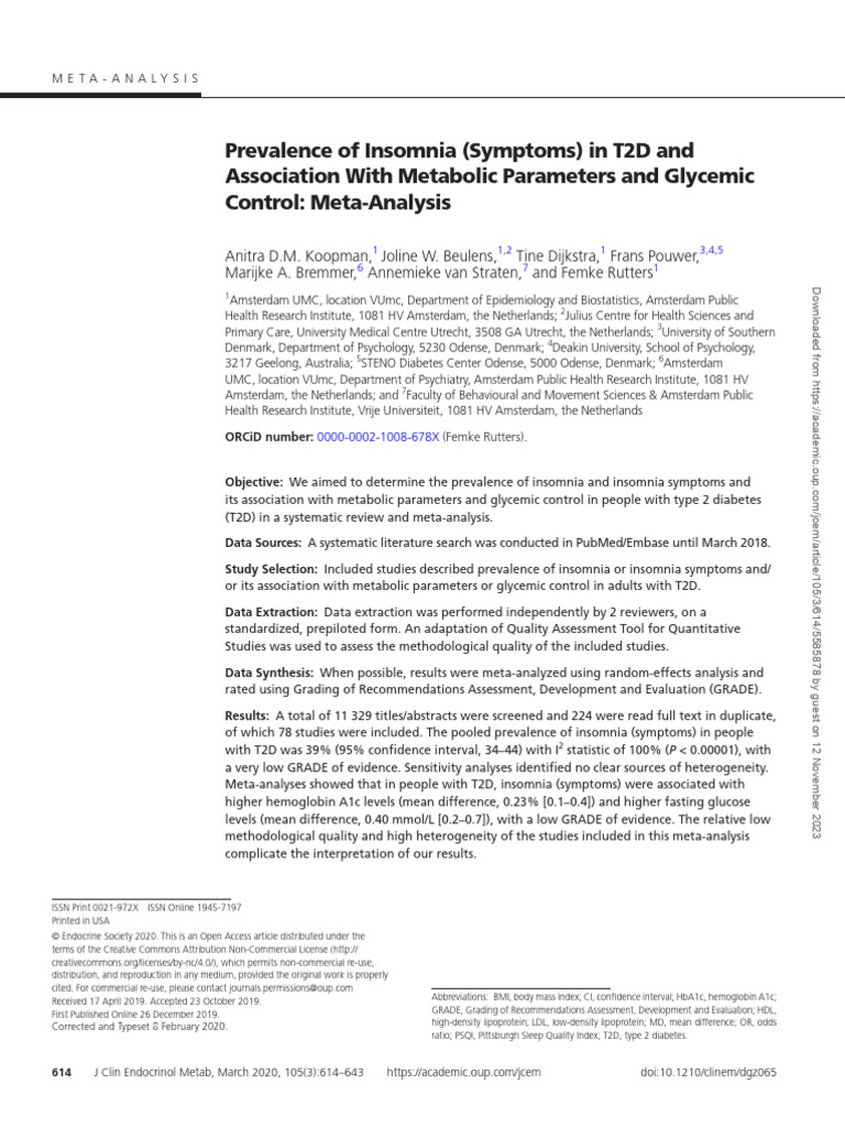 Jcem 105 3 614 | PDF | Insomnia | Diabetes