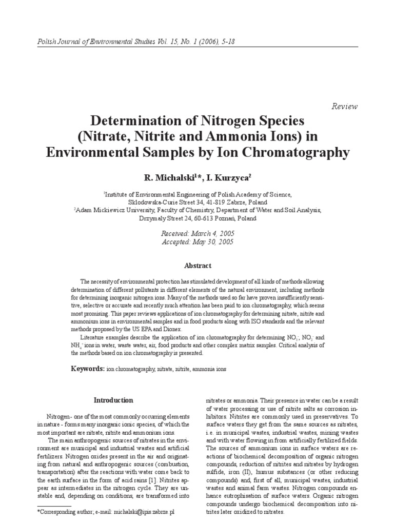 Determination of Nitrogen Species | PDF | Nitrate | Nitrite