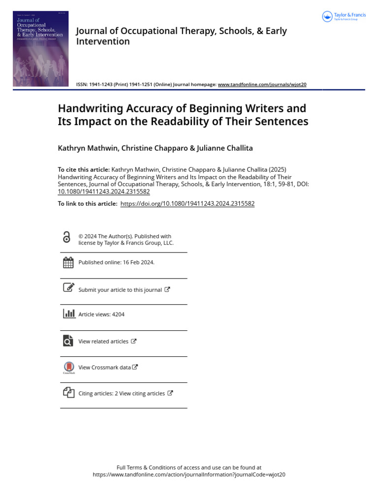 Handwriting Accuracy of Beginning Writers and Its Impact on the ...