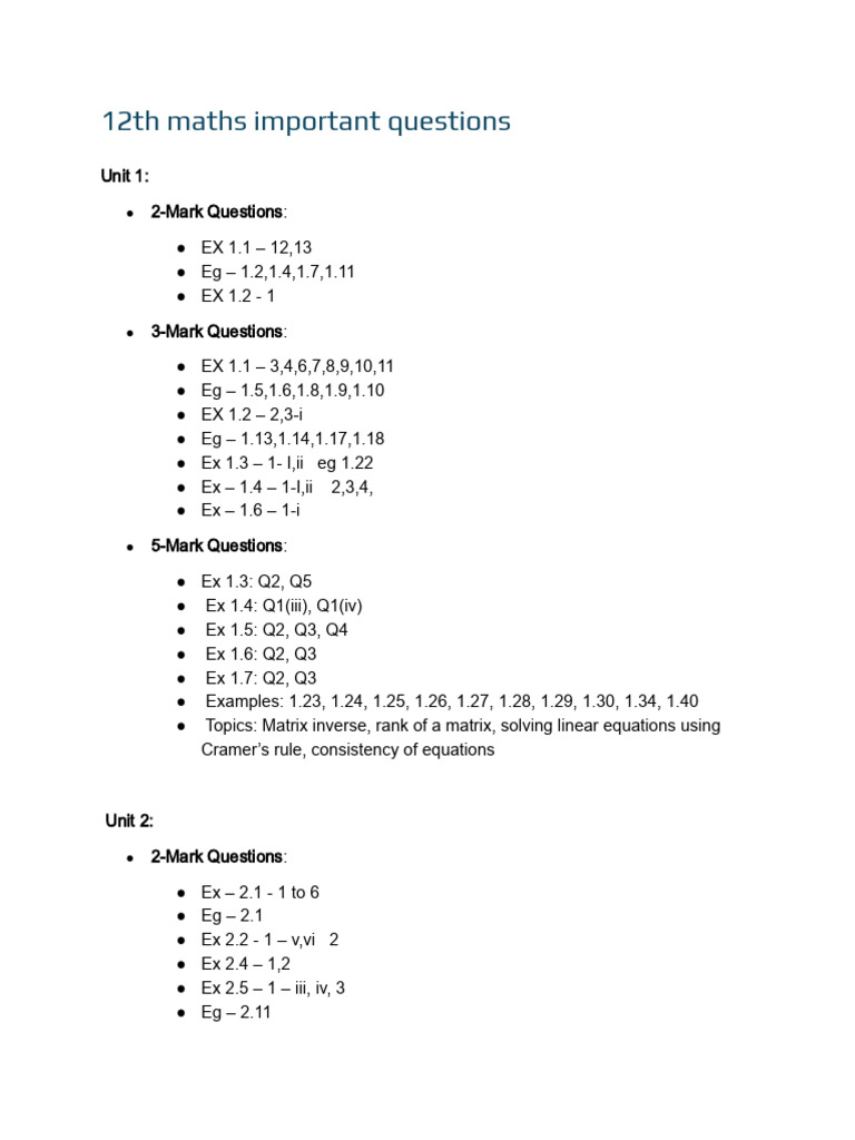 12th Maths Important Questions | PDF | Mathematics | Mathematical Objects