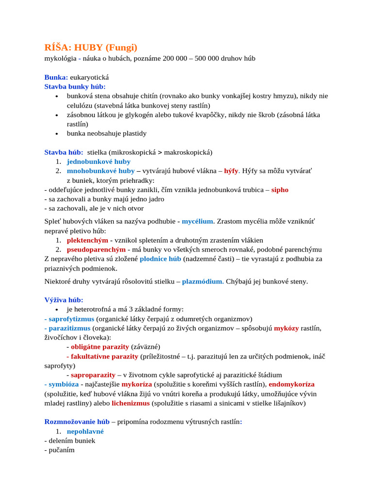 Huby - Pozn Mky Pre 4. Ro N K | PDF