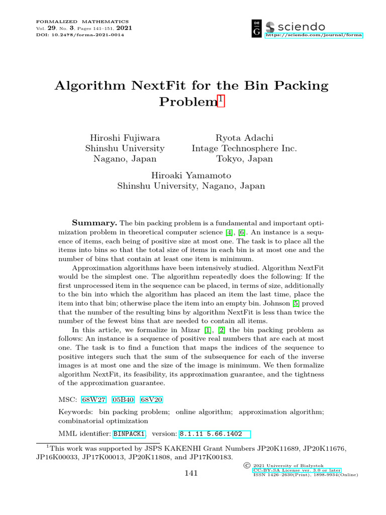 Algorithm NextFit For The Bin Packing | PDF | Natural Number | Sequence