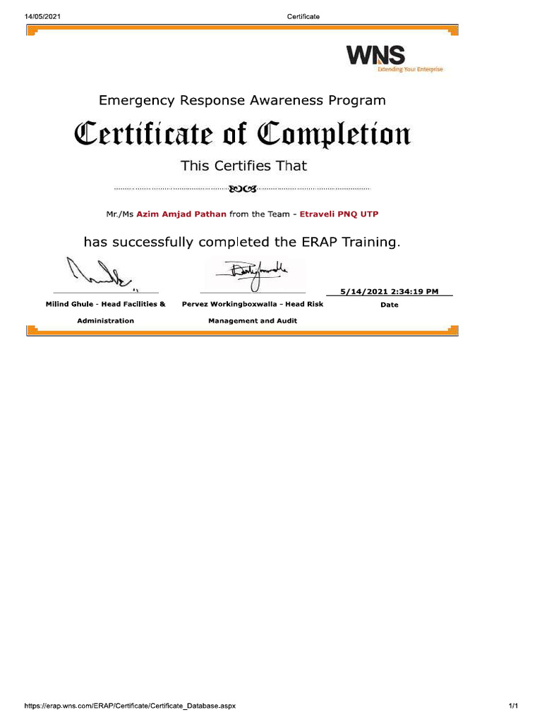 Fire and Earthquake Certificate | PDF