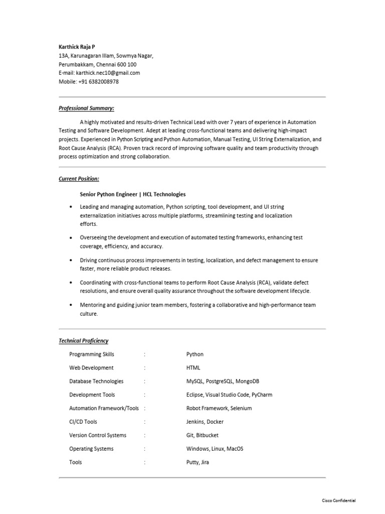 Karthick Raja P Python 7yrs Automation | PDF | Automation | Postgre Sql