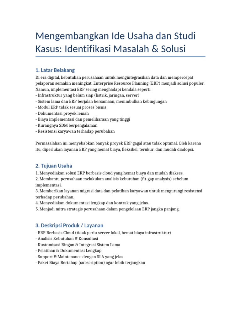 Proposal Ide Usaha ERP | PDF