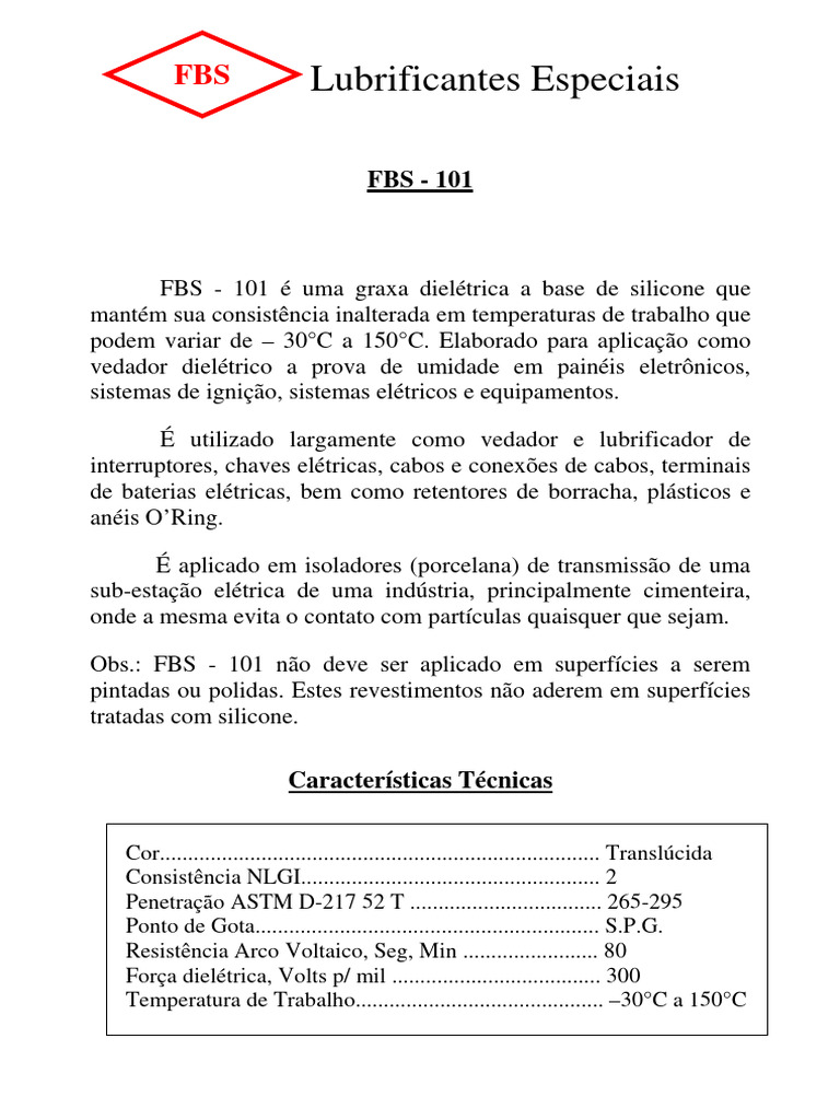Graxa Dielétrica FBS-101 para Eletrônicos | PDF
