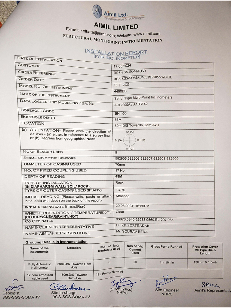 In Place Inclinometer (Remaining No-01) Installation Report | PDF
