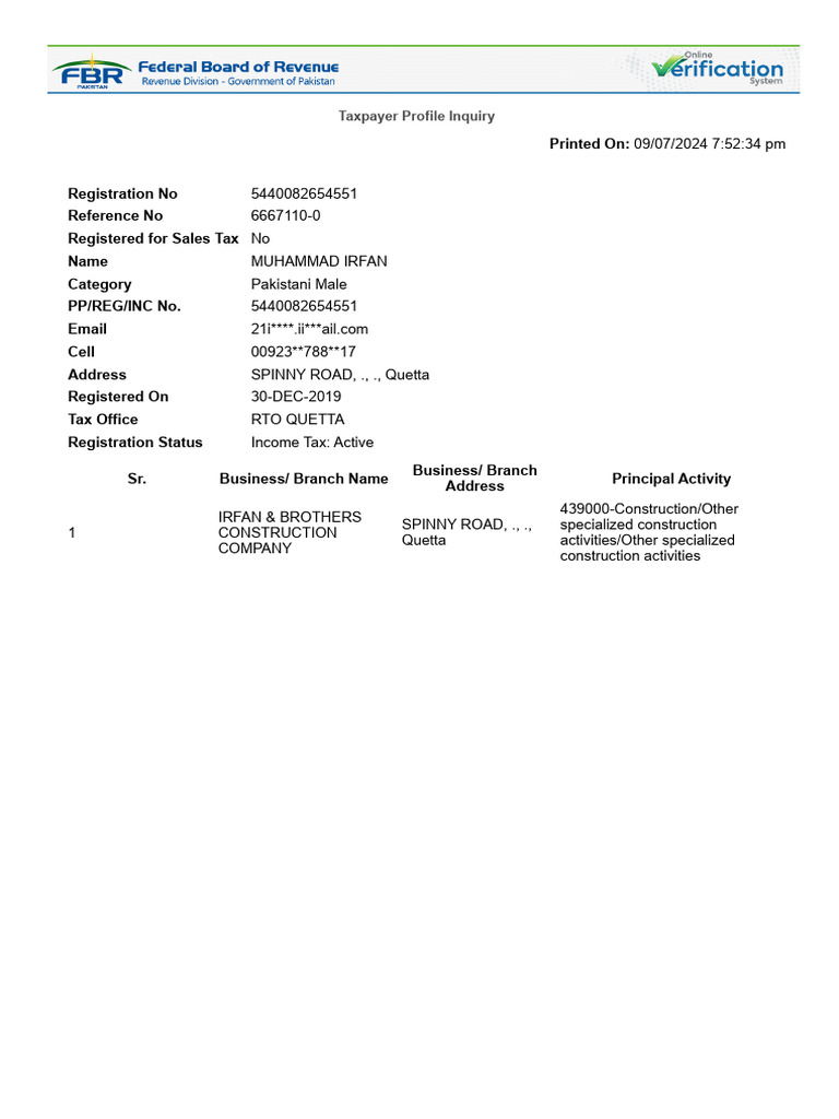 Profile Inqury FBR | PDF