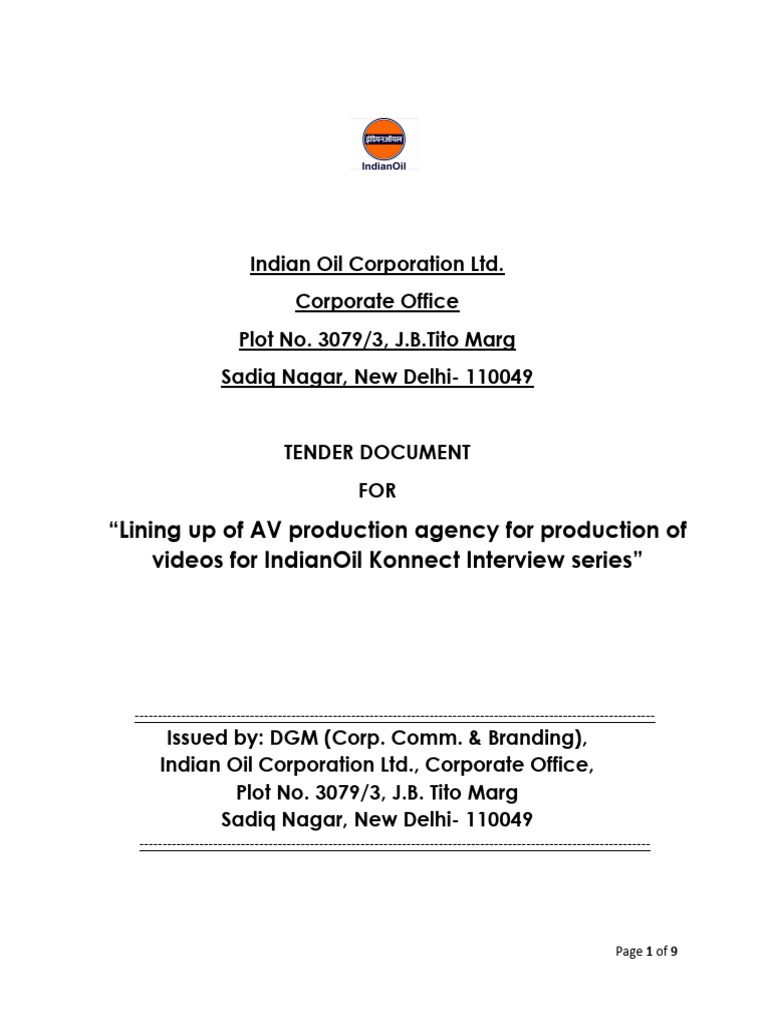 Tender Doc IndianOil Konnect | PDF
