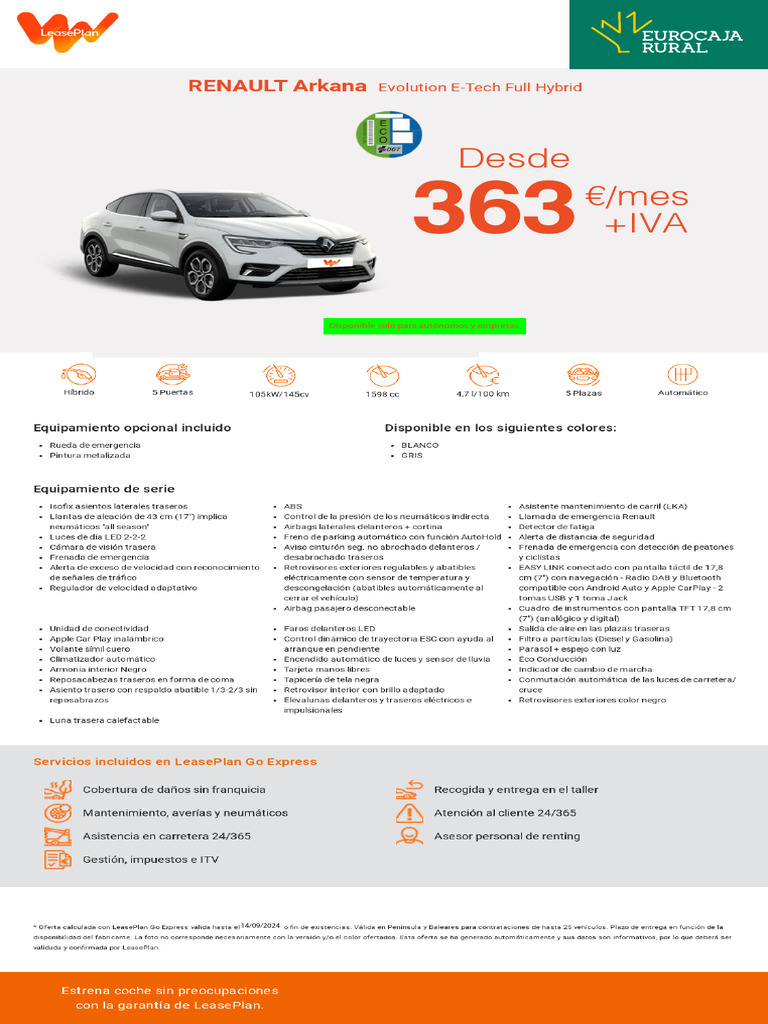 Leaseplan Oferta Renting RENAULT ARKANA | PDF
