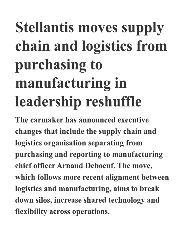 Stellantis Moves Supply Chain and Logistics From Purchasing to ...