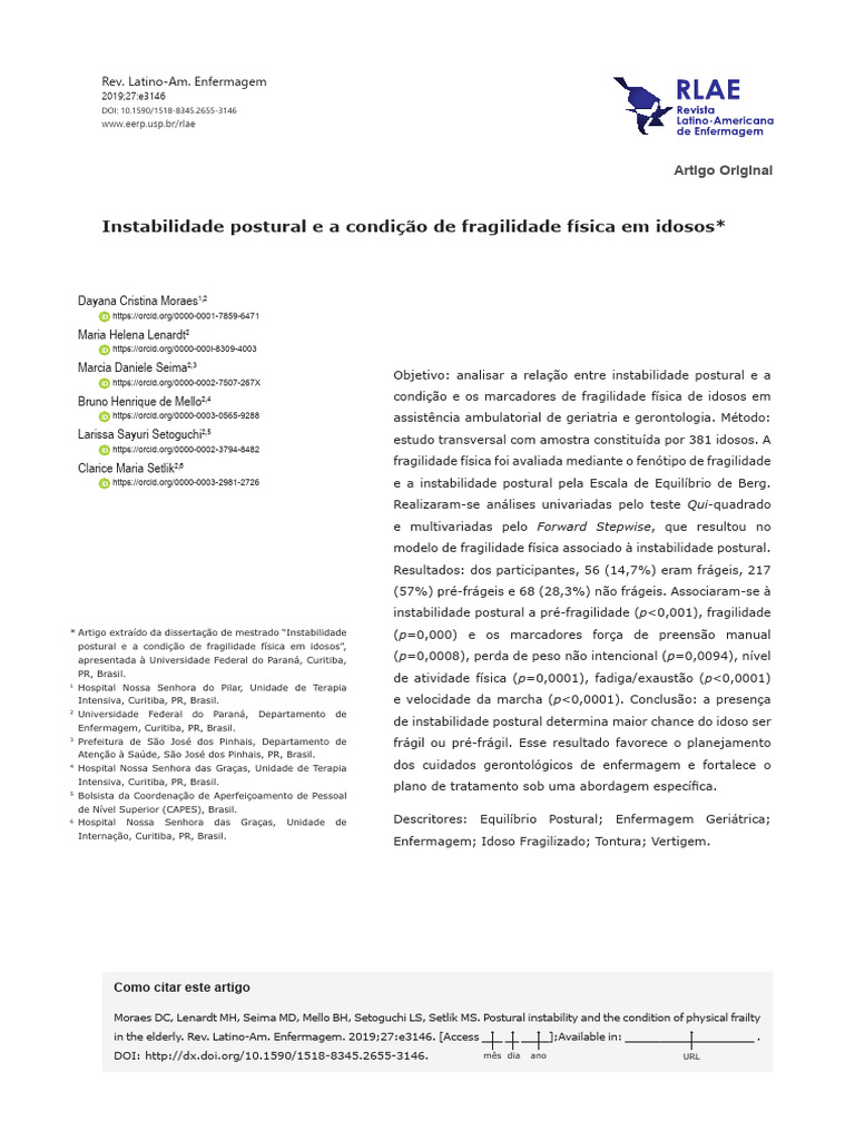 Instabilidade Postural em Idosos Frágeis | PDF