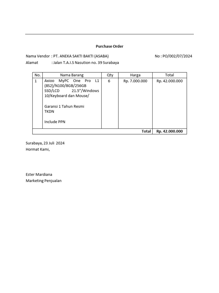 Purchase Order GrahaIT 230724 | PDF