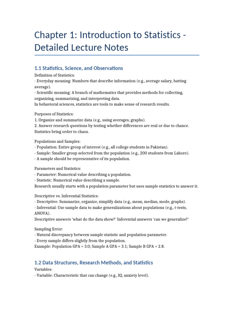 Chapter 1 Intro To Statistics Notes | PDF | Statistics | Sampling ...