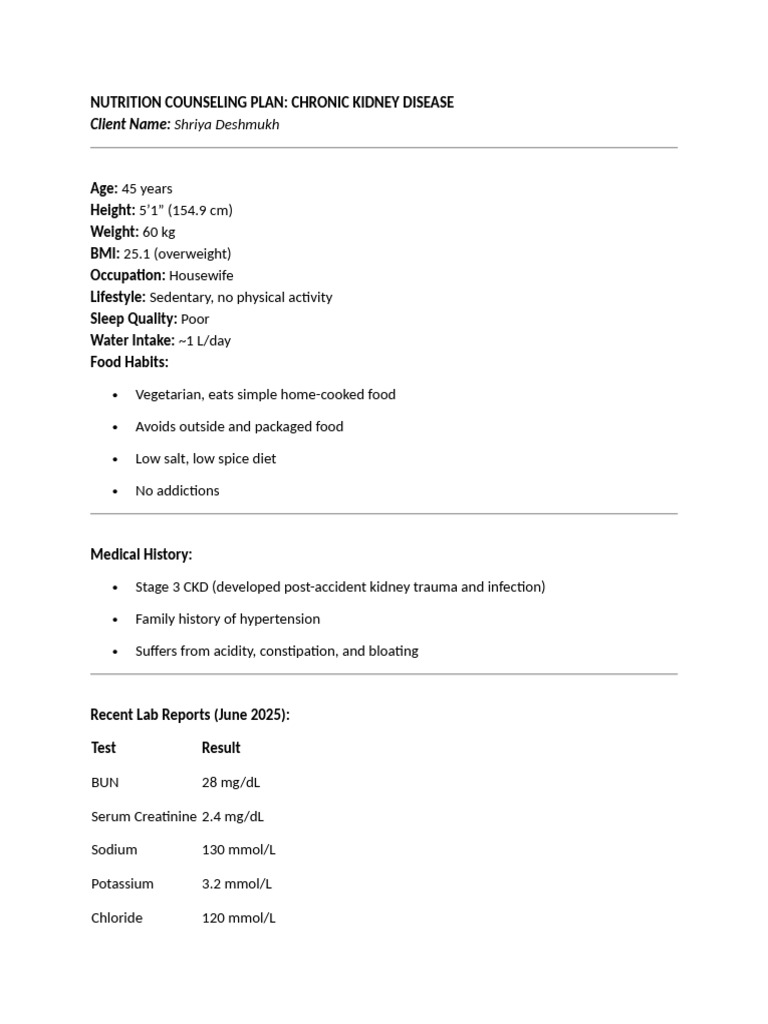 Nutrition Counseling Plan | PDF
