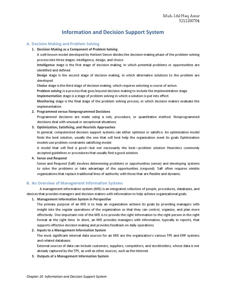 Principle of Information System: Chapter 10 | PDF | Decision Support ...