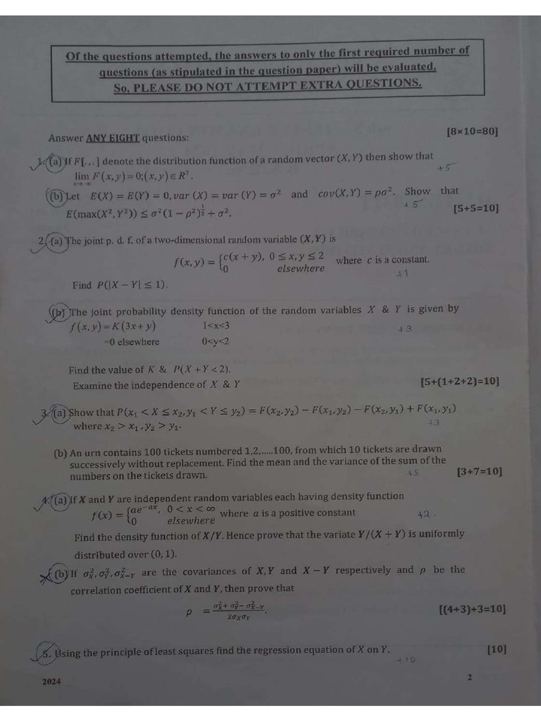 Probability 2024 End Sem PYQ | PDF