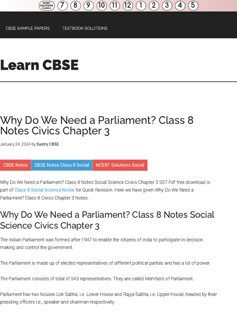 Why Do We Need a Parliament- Class 8 Notes Civics Chapter 3 - Learn ...