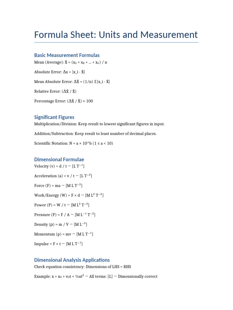 Measurement Formulas and Units Guide | PDF