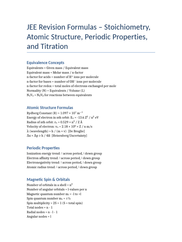 JEE Revision Formulas | PDF