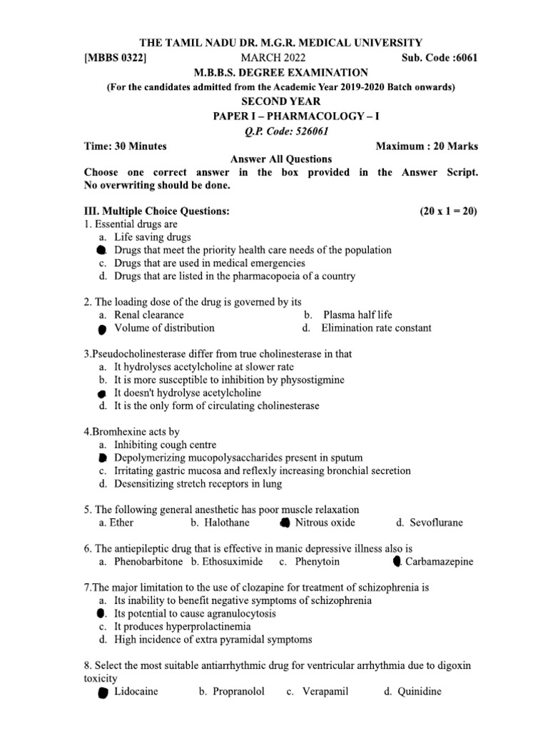 PYQ MCQ Pharmacology | PDF