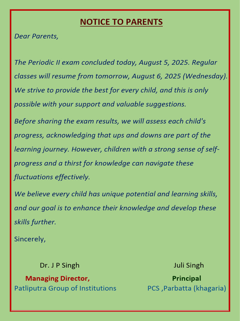 Notice To Parents | PDF