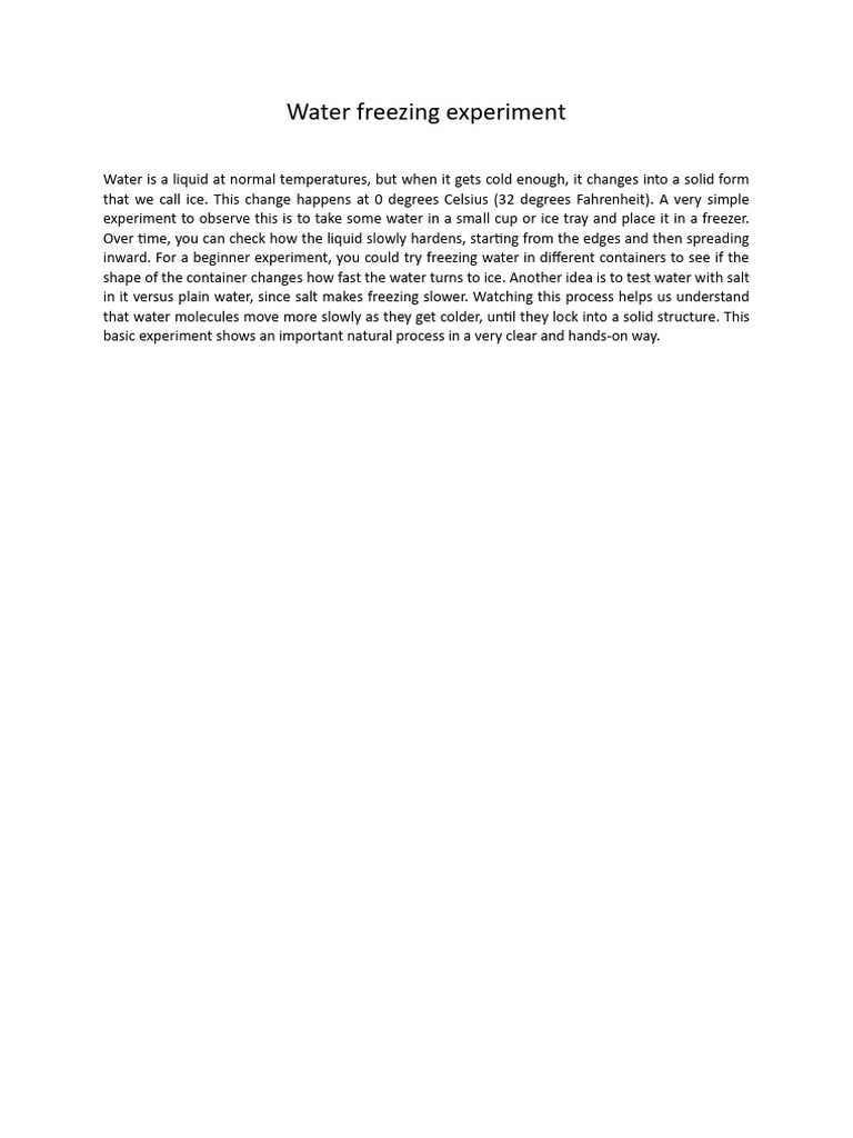 Water Freezing Experiment | PDF