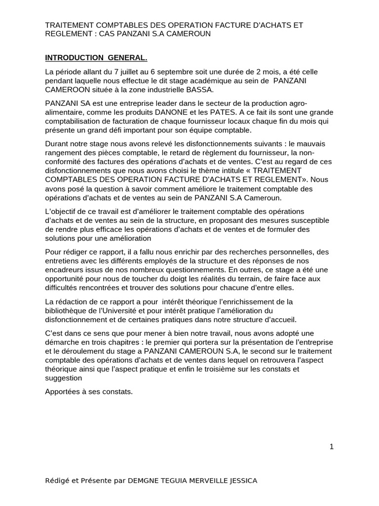Amélioration du traitement comptable chez Panzani | PDF | Facture ...