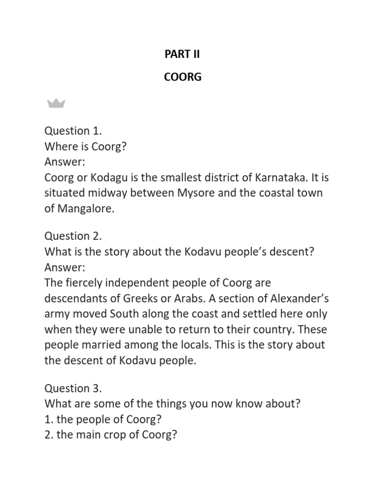 Coorg: What Is The Story About The Kodavu People's Descent? | PDF