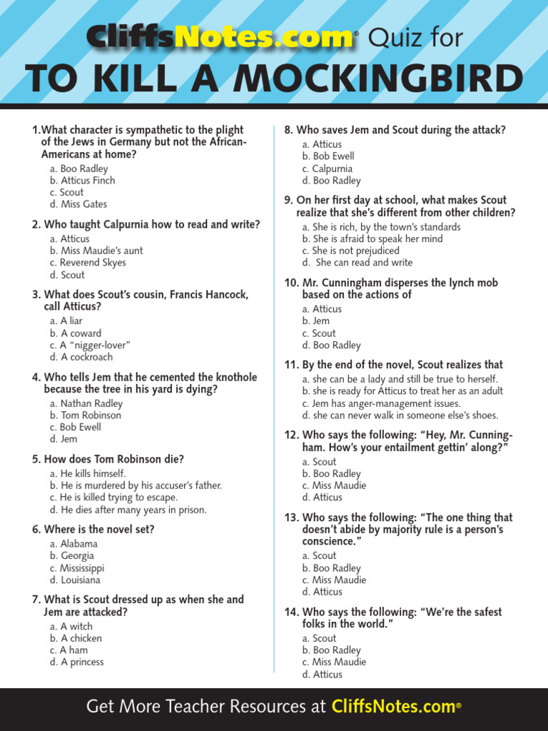 To Kill a Mockingbird Quiz Questions | PDF | To Kill A Mockingbird